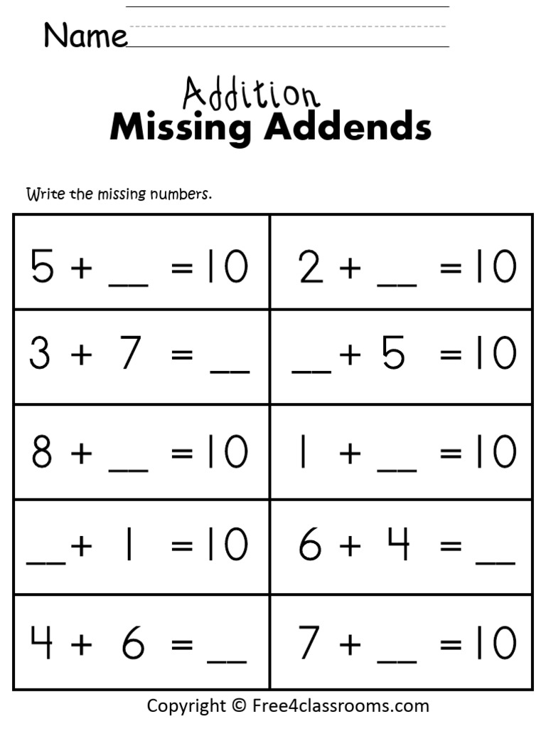 Missing Addends in Basic Addition | PDF