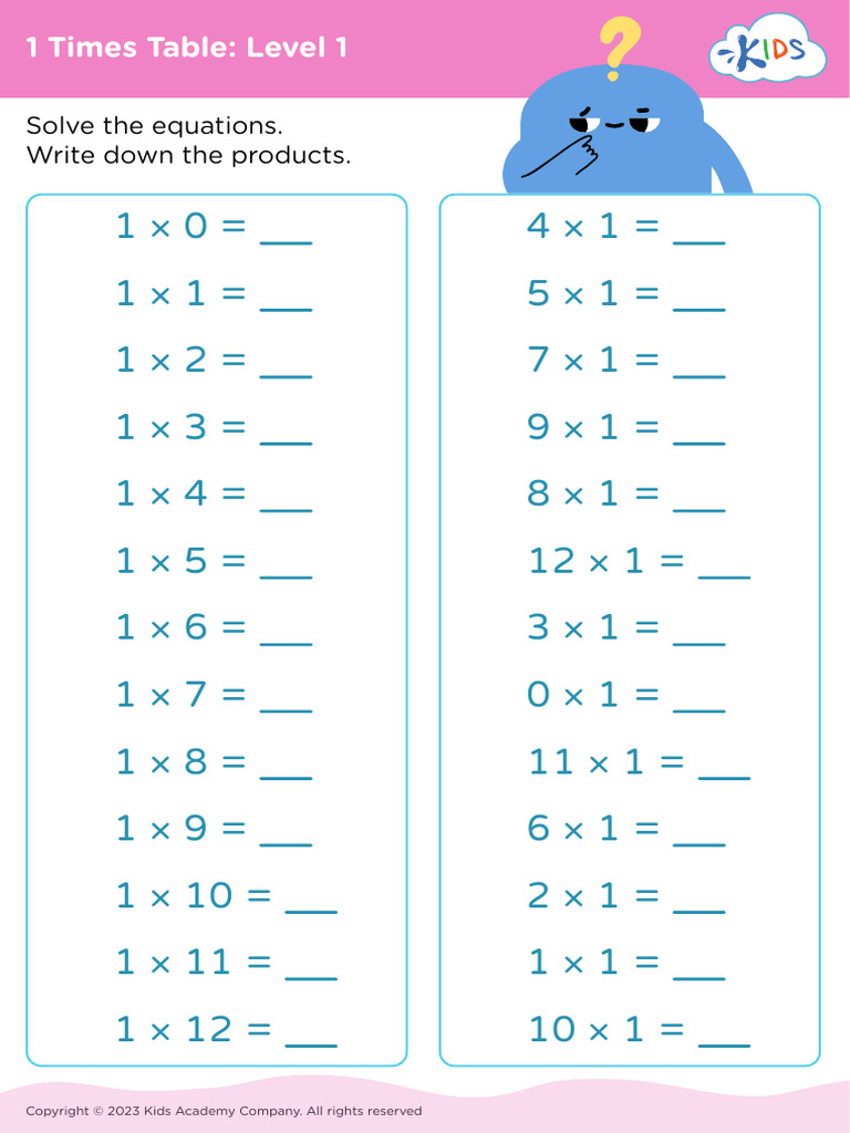 Level 1 Times Table Practice | PDF
