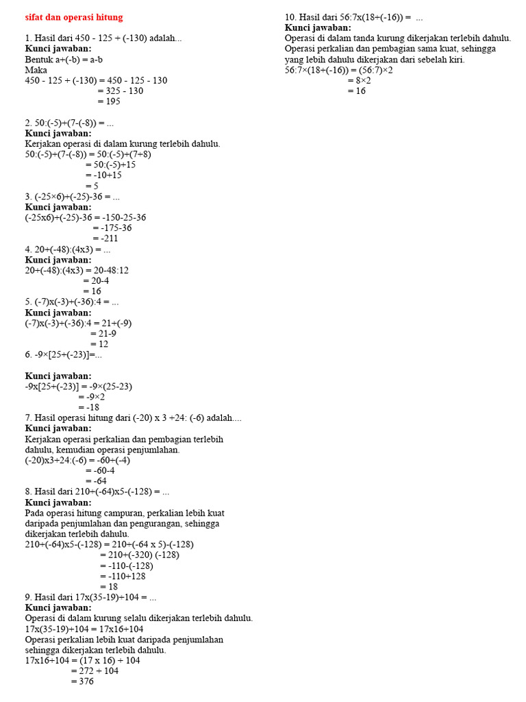 Soal Operasi Hitung Campuran Matematika | PDF