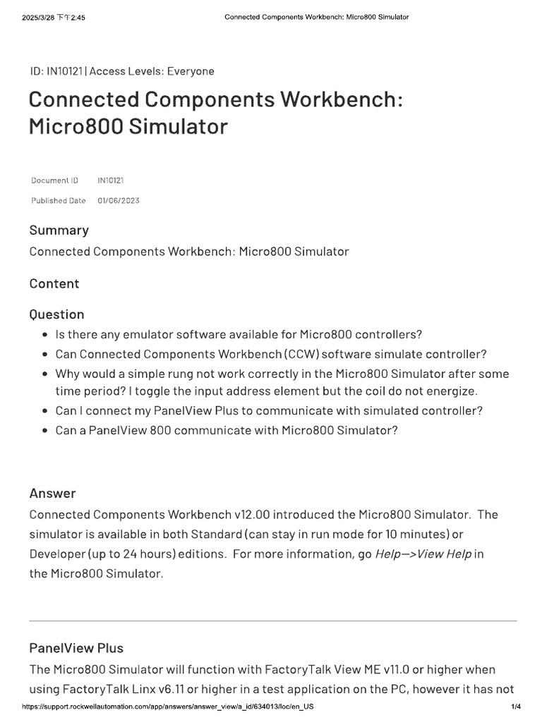Connected Components Workbench Micro800 Simulator | PDF