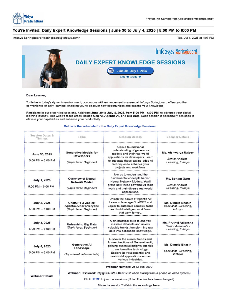 Infosys Springboard Daily Expert Knowledge Sessions | PDF | Artificial Intelligence ...
