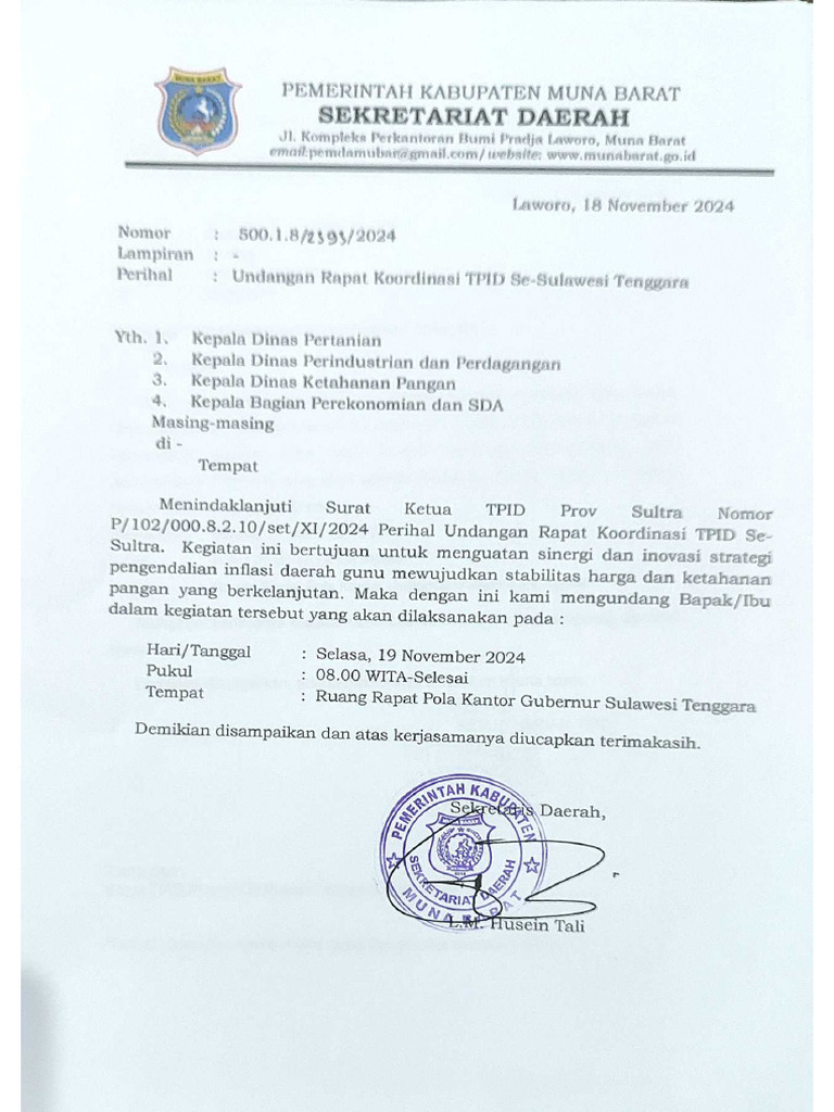 Undangan Rakor TPId Sultra | PDF