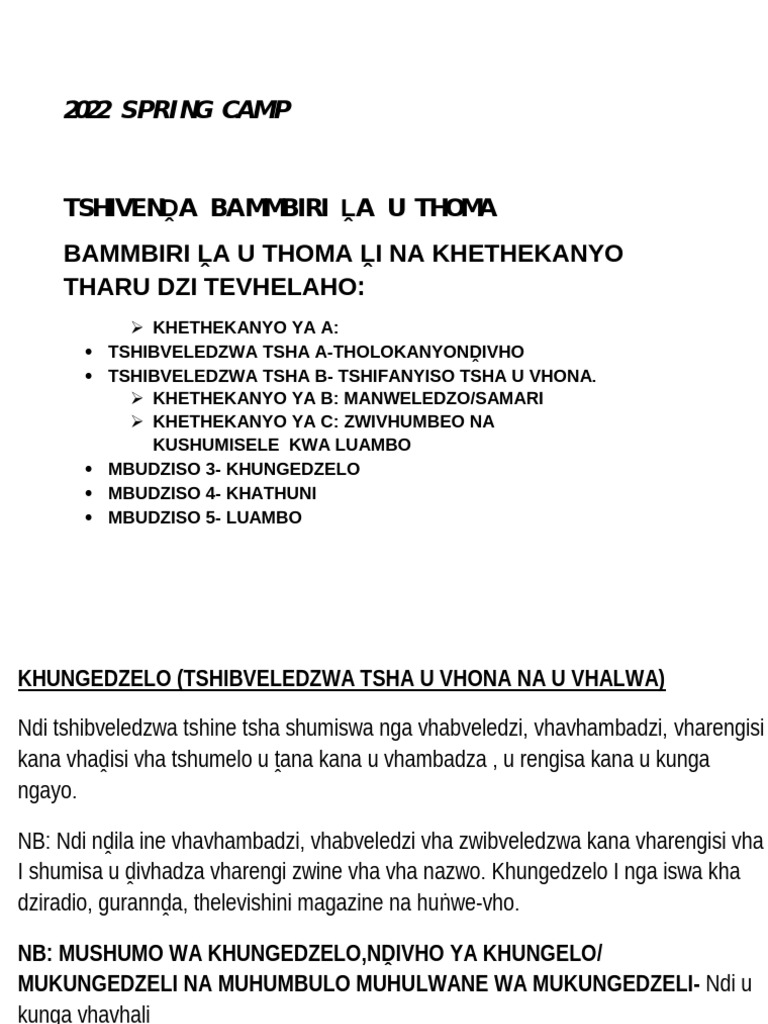 Tshivenda B1, October | PDF