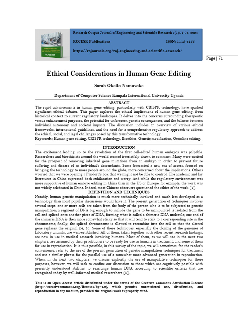 Ethical Issues in Human Gene Editing | PDF | Genetic Engineering | Genetics