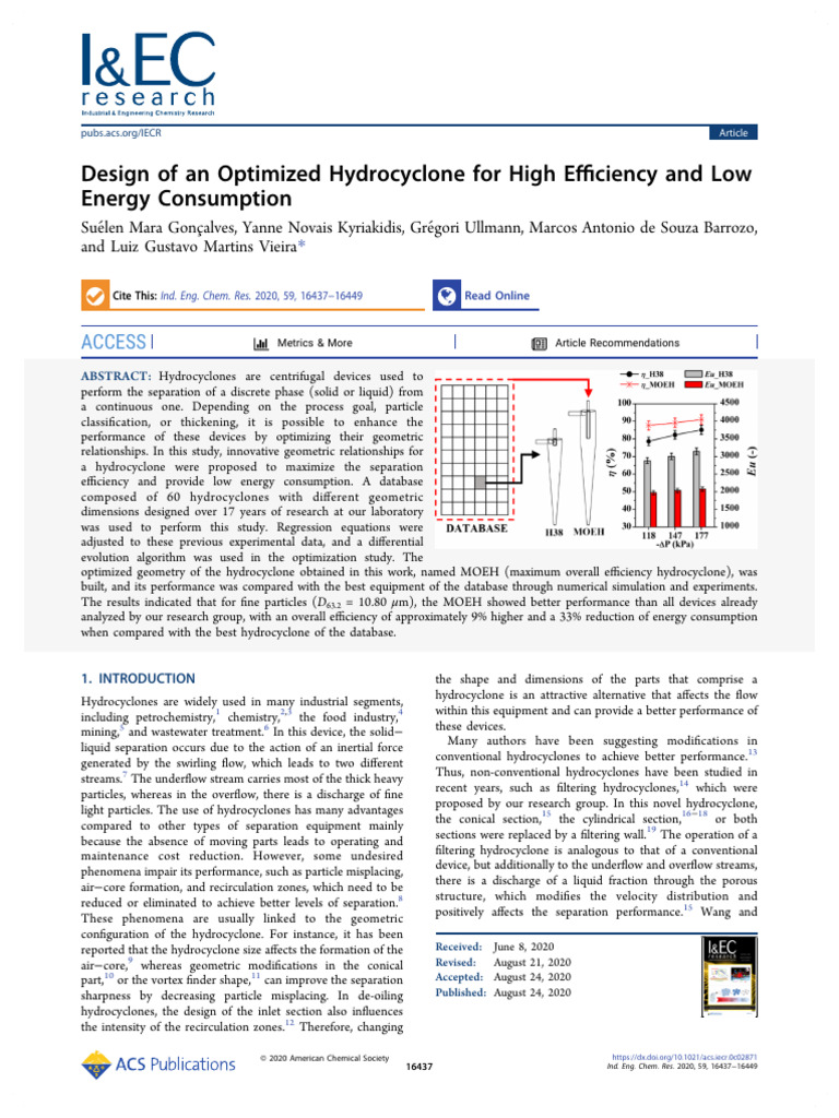 Design of An Optimized Hydrocyclone For High Efficiency and Low Energy ...