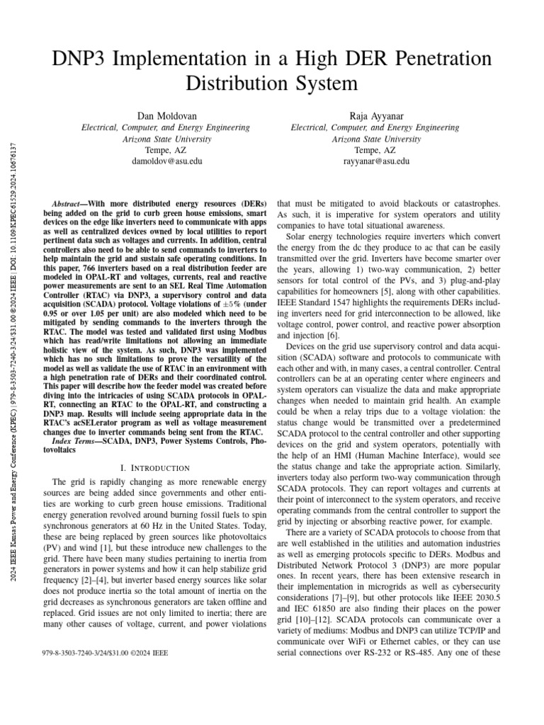 DNP3 Implementation in A High DER Penetration Distribution System | PDF | Programmable Logic ...