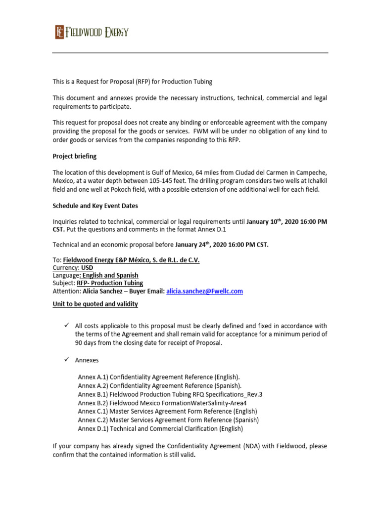 RFP-Tubing Productions - English | PDF | Specification (Technical Standard)