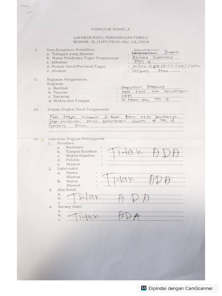 Form A Ptps Tanjung Jaya 10 | PDF