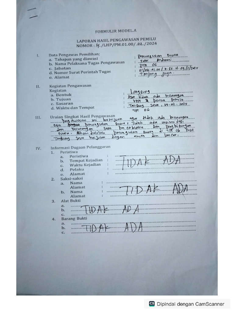 Form A Ptps Tanjung Jaya Tps 06 | PDF