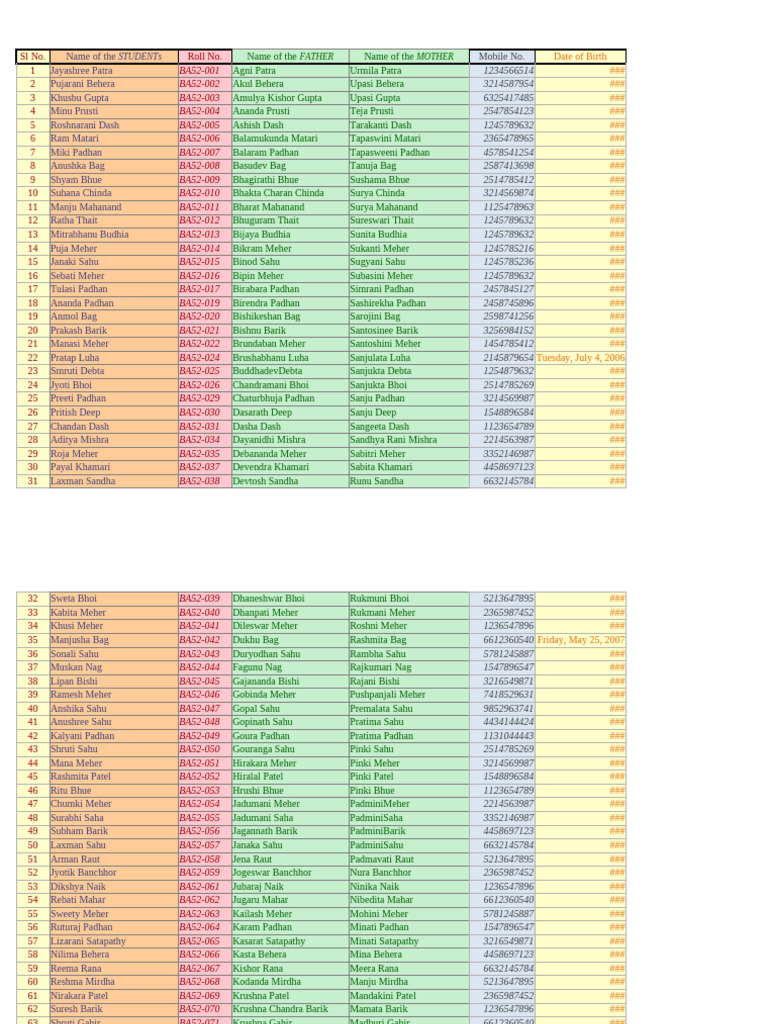Student Enrollment List | PDF