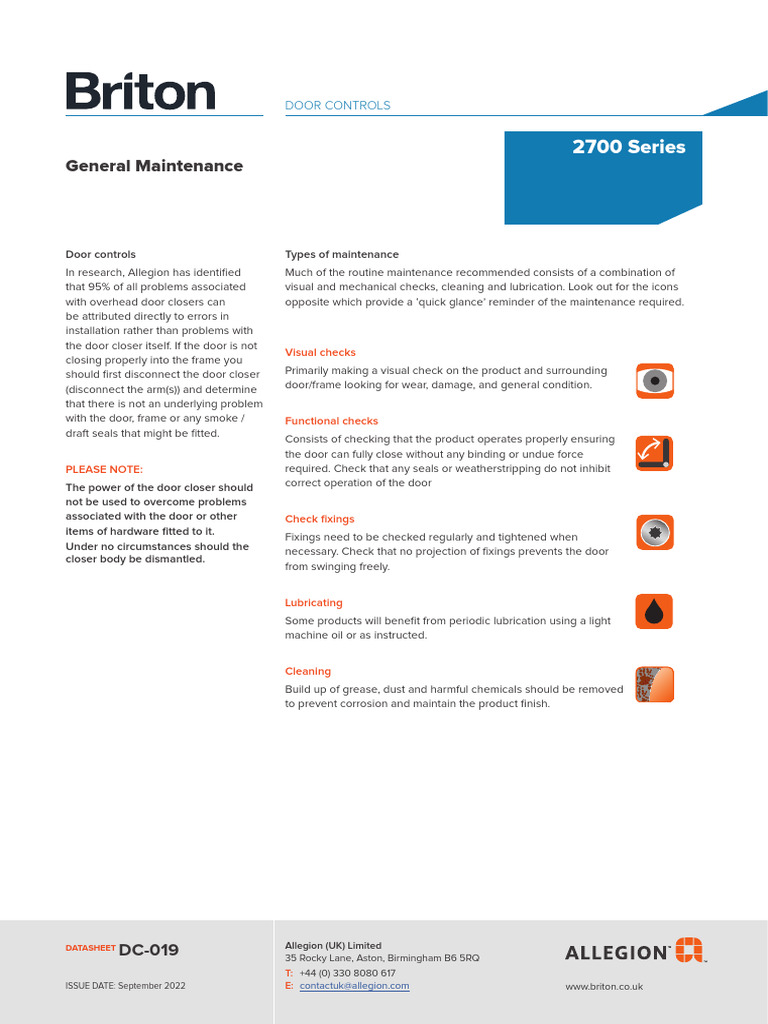 Briton 2700 Series Door Closer Guide | PDF | Door