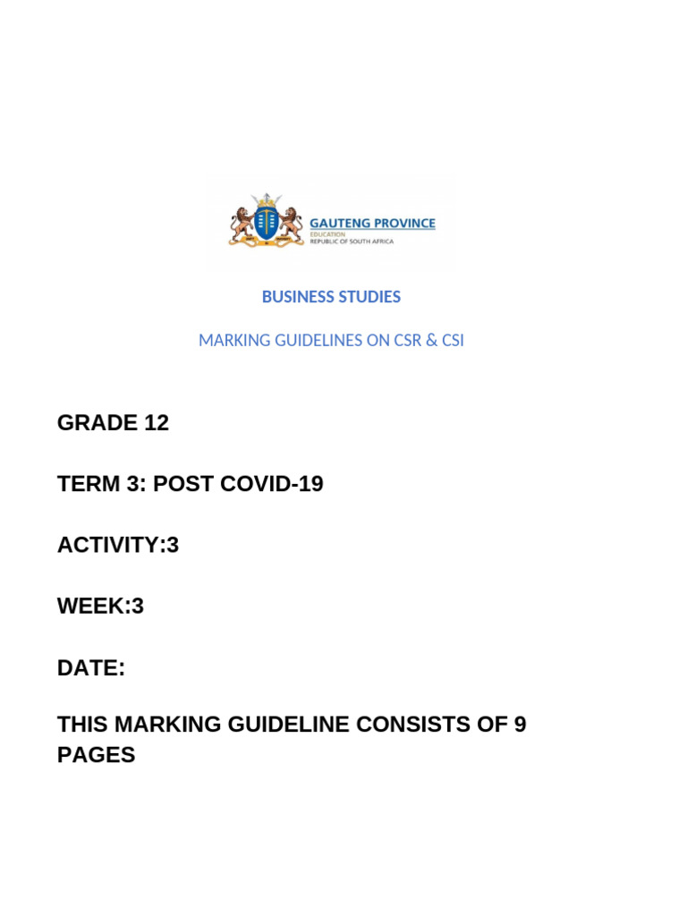 CSR & CSI Guidelines for Grade 12 Business | PDF | Corporate Social ...