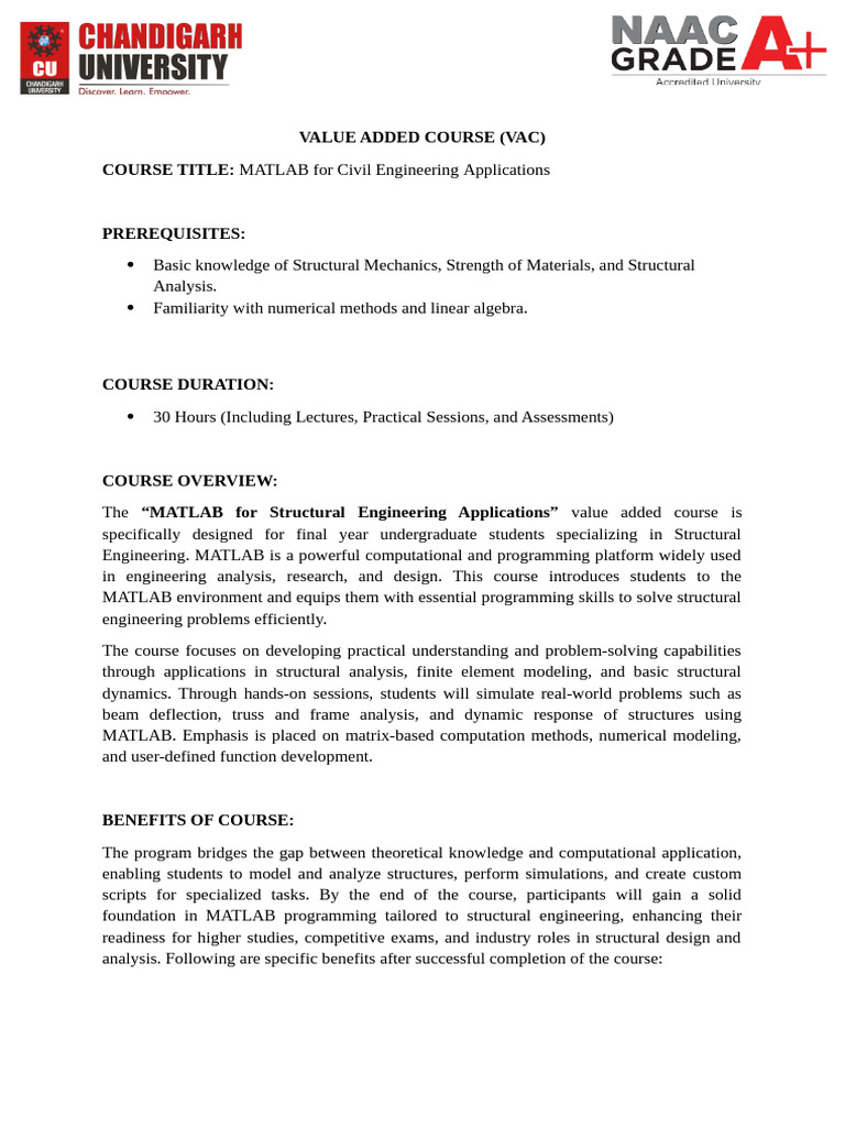 VAC - MATLAB For Civil Engineering Application | PDF | Structural Analysis | Matlab