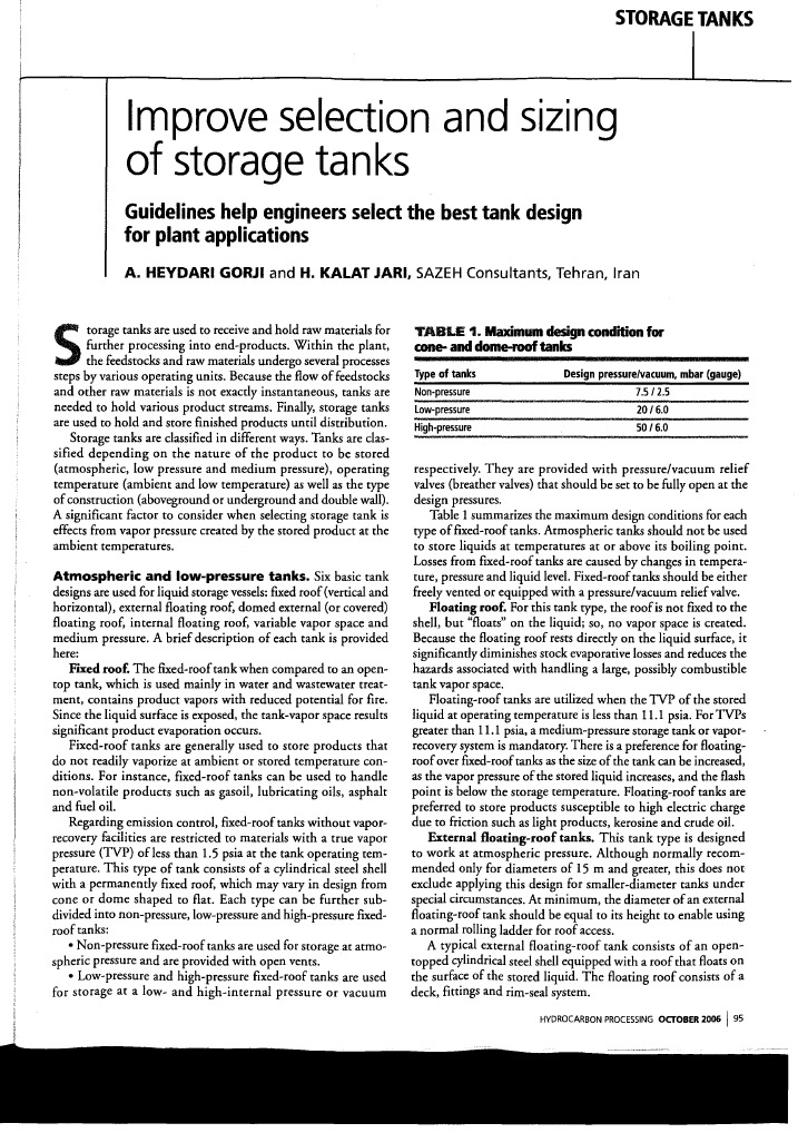 Improve Selection and Sizing of Storage Tanks | PDF