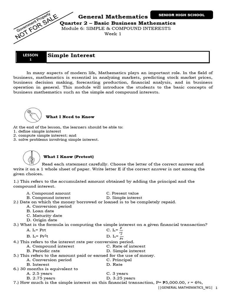 Simple Interest Basics for Grade 11 | PDF | Interest | Debt
