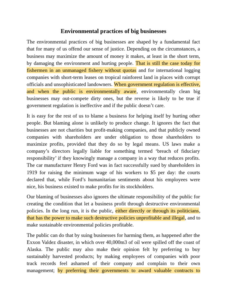 Environmental Practices of Big Businesses | PDF | Morality | Supply Chain