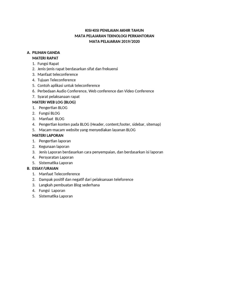 Kisi-Kisi Pat Tekper | PDF