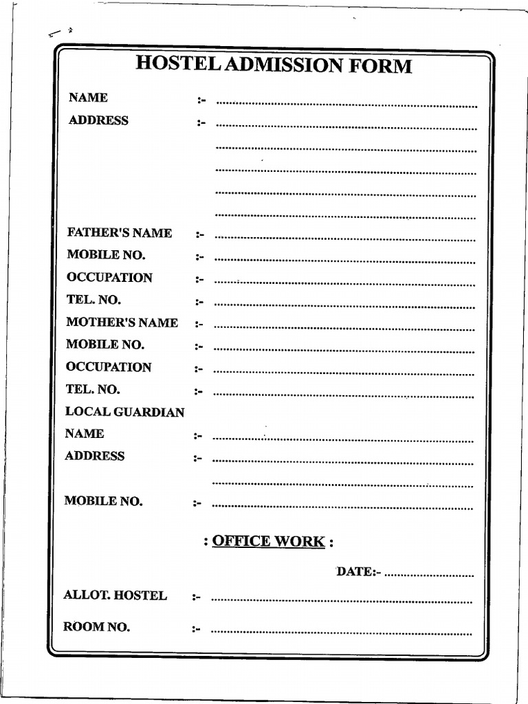 PG Hostel Admission Form | PDF
