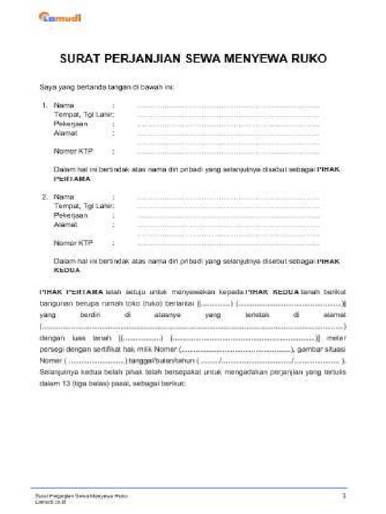 Surat Perjanjian Sewa Ruko (1) Compressed | PDF
