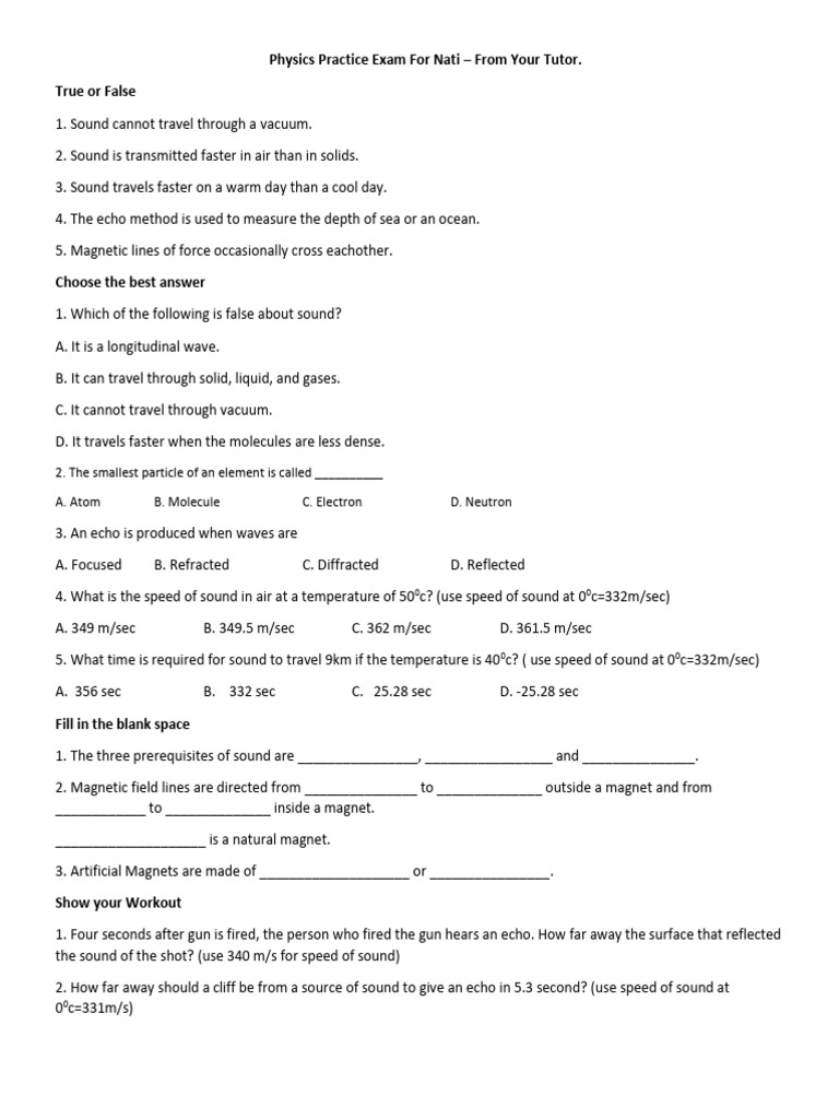 Simple Physics Exam For Grade 7 | PDF