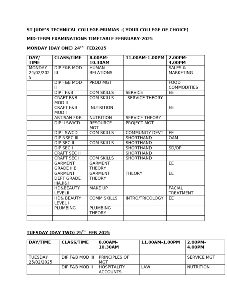 END TERM EXAM TIMETABLE FEB 25 | PDF