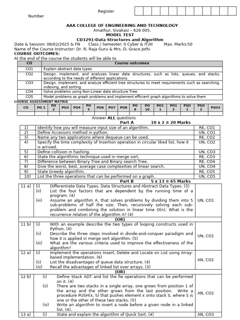 Model - Set - 1 - Ii - Cy&it - cd3291 - QP | PDF | Graph Theory | Combinatorics