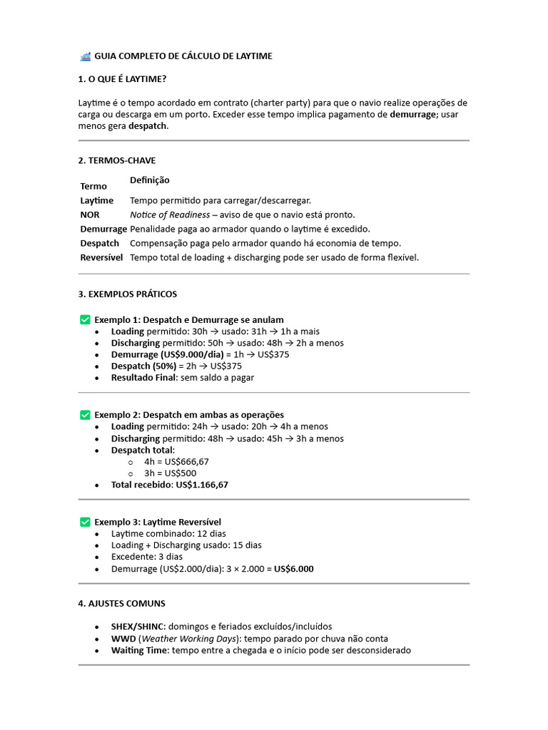 Guia Completo de Cálculo de Laytime | PDF