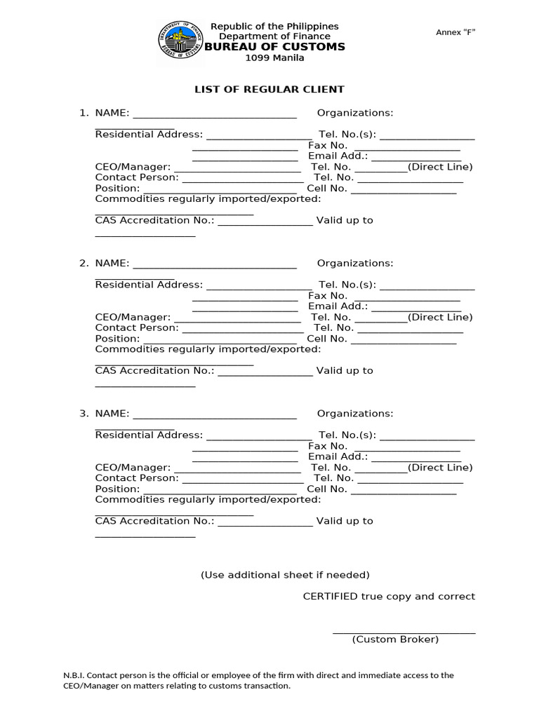Regular Client Information Form | PDF