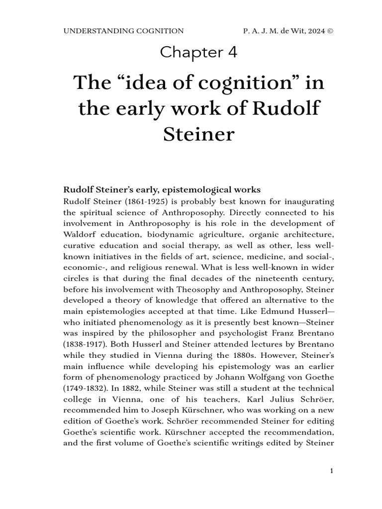 Steiner's Early Epistemology of Cognition | PDF | Rudolf Steiner ...