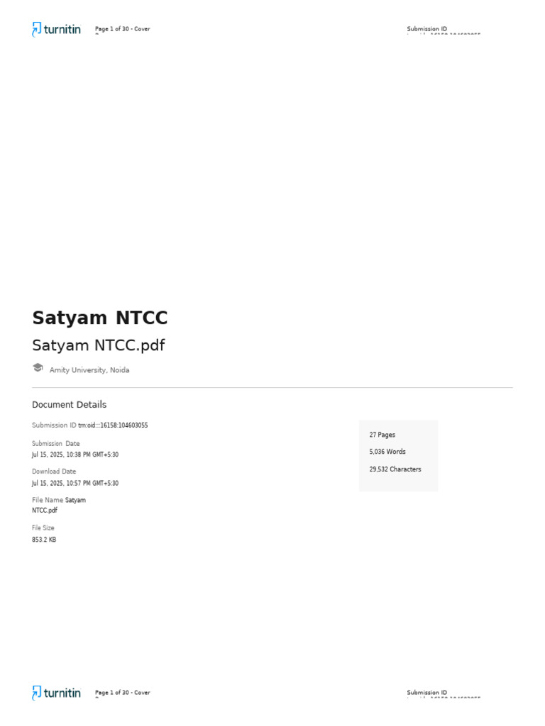 Satyam NTCC - Plag Report | PDF | Citation | Publishing