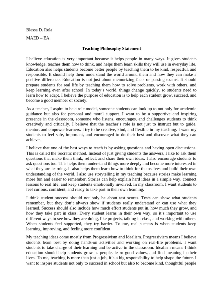 Teaching Philosophy of Blessa D. Rola | PDF | Learning | Mentorship