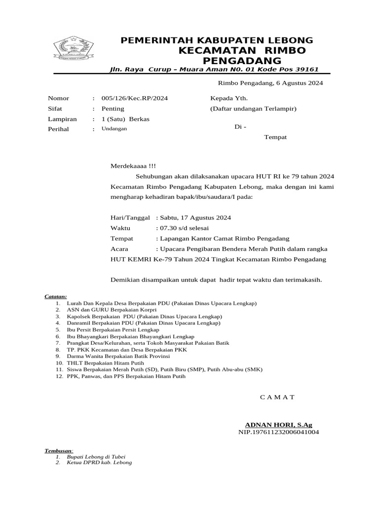 Undangan Upacara HUT RI Ke-79 Rimbo | PDF