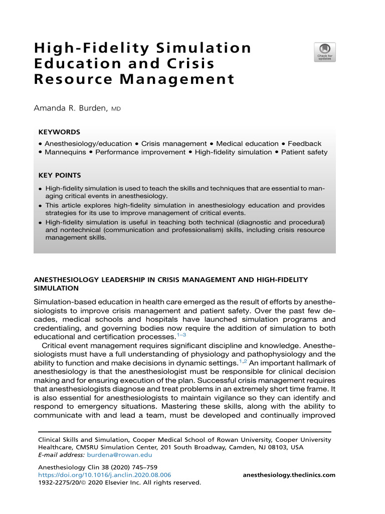 High Fidelity Simulation Education and Crisis Reso | PDF | Simulation ...