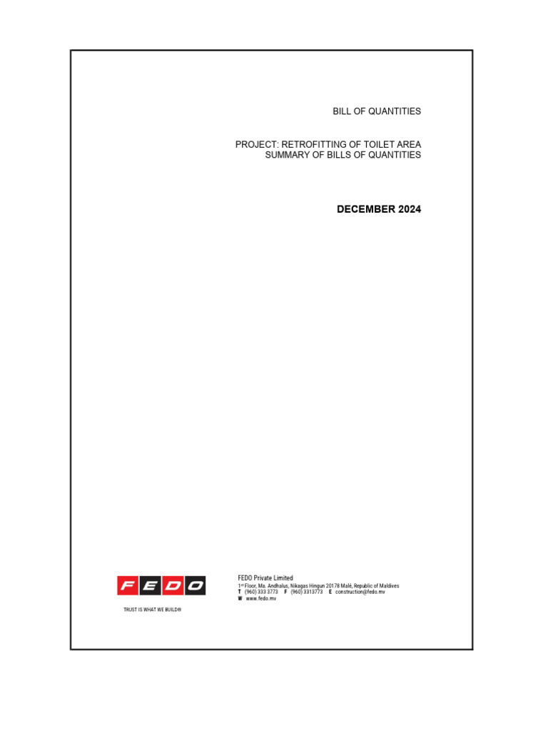 Fedo Pvt Ltd Toilet Retrofit BOQ | PDF | Concrete | Electrical Wiring