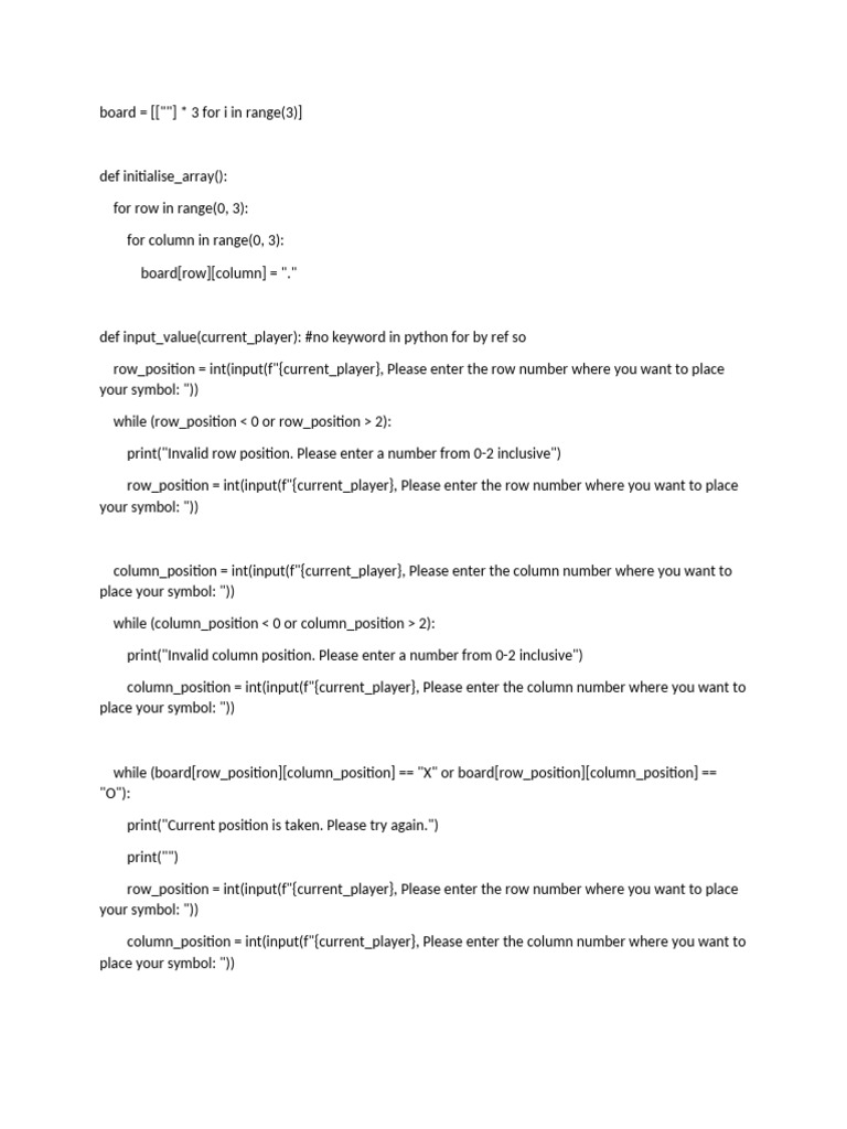 Tic Tac Toe in Python Code | PDF | Parameter (Computer Programming) | Object Oriented Programming