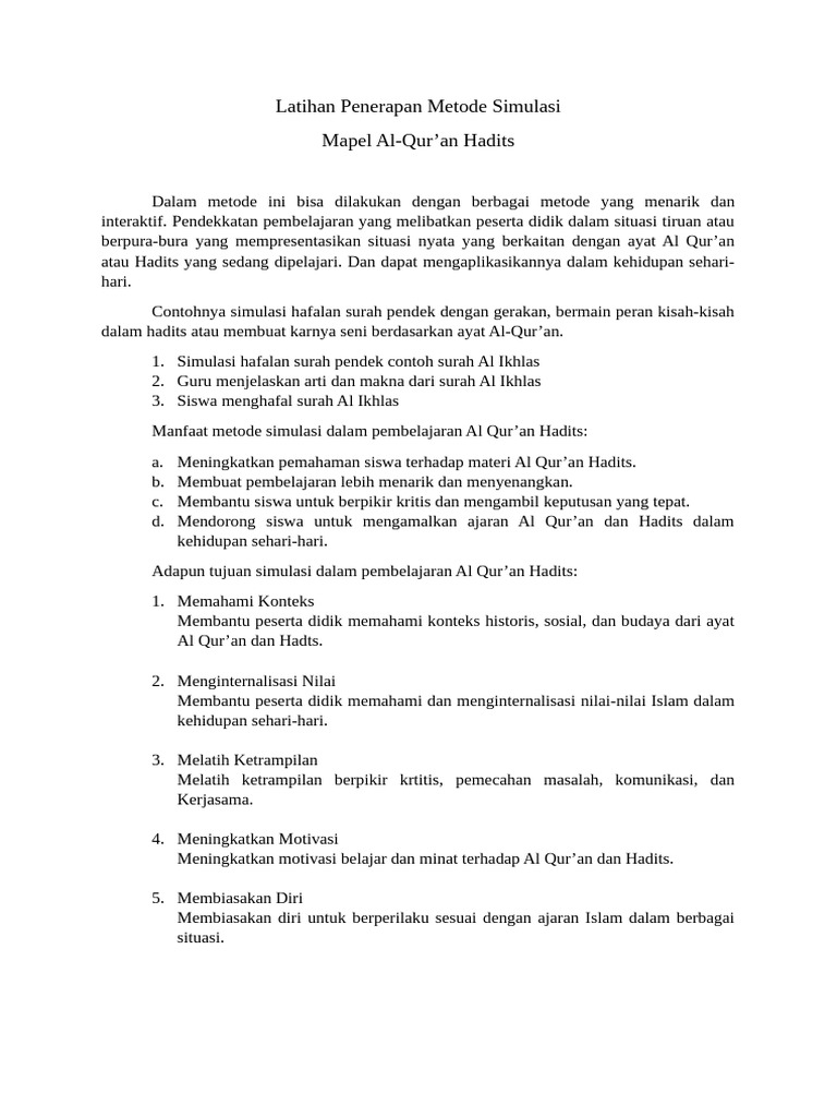 Metode Simulasi dalam Pembelajaran Al-Qur'an | PDF