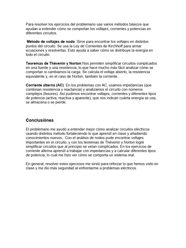 Método de Voltajes de Nodo: Conclusiónes | PDF