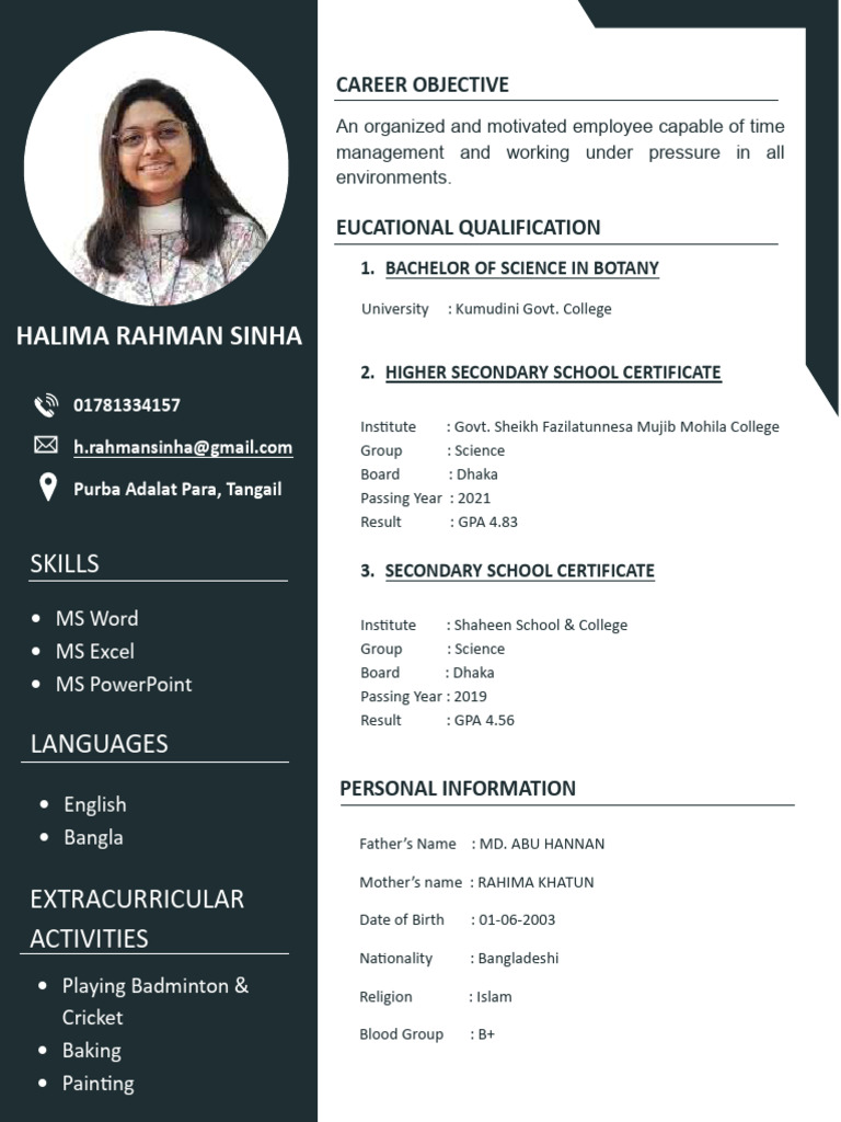 CV - Halima Rahman Sinha | PDF