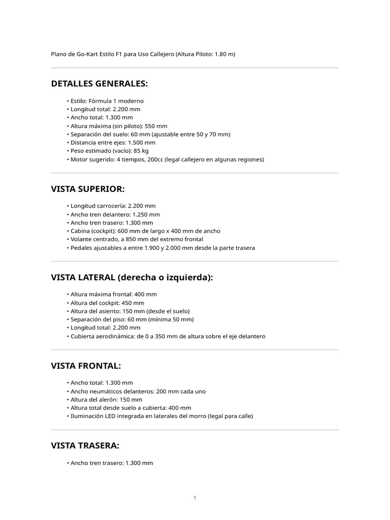 Planos Go-Kart Estilo F1 Callejero | PDF | Formula Uno | Eje