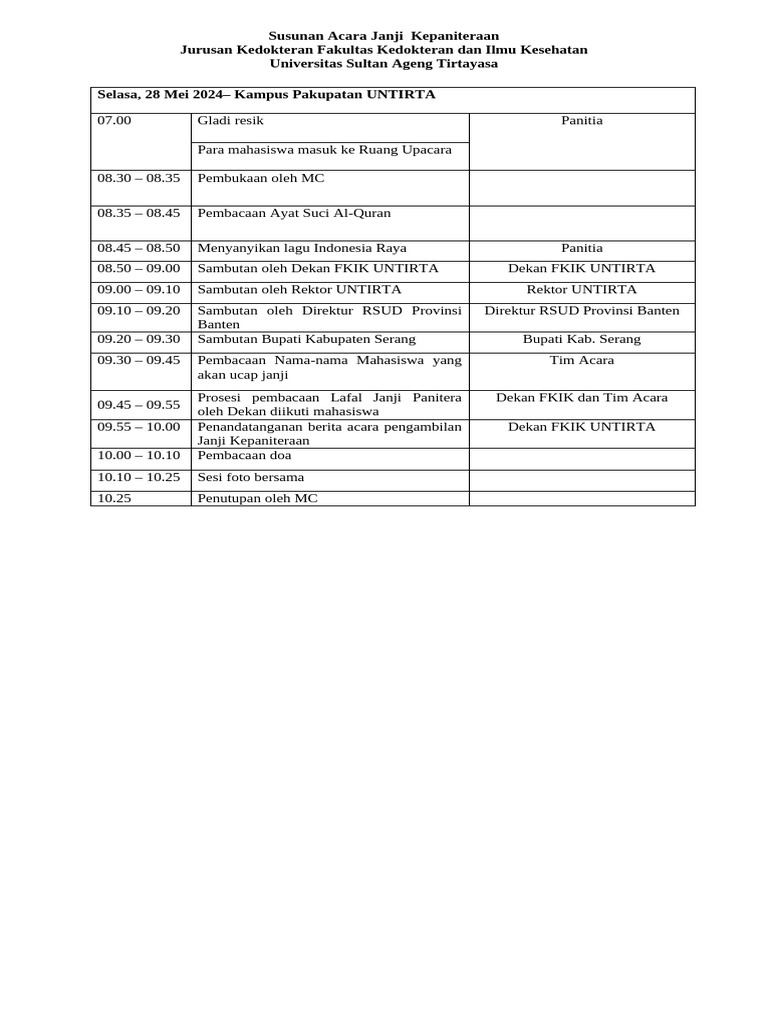 Susunan Acara Janji Kepaniteraan Outline | PDF