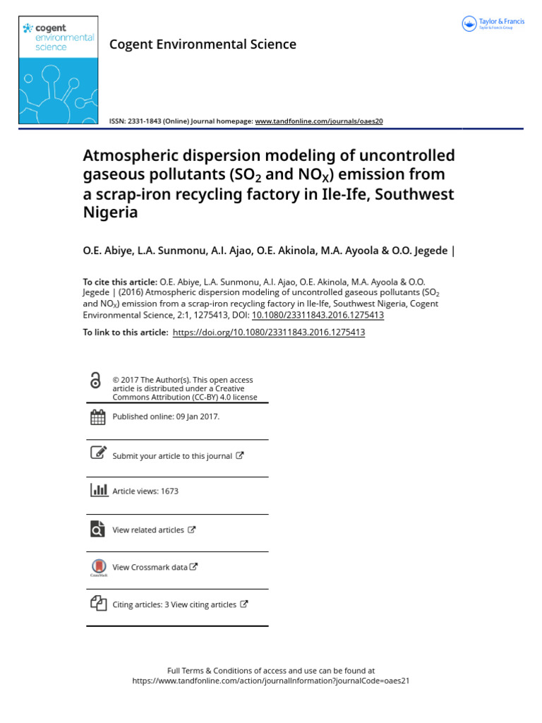 YolaaaAtmospheric Dispersion Modeling of Uncontrolled Gaseous ...