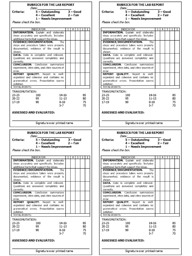 Rubrics For The Lab Report | PDF