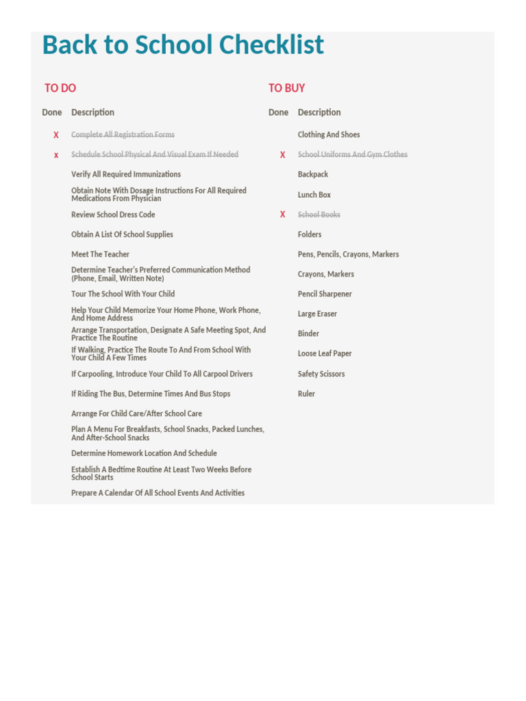 Back To School Checklist1 | PDF