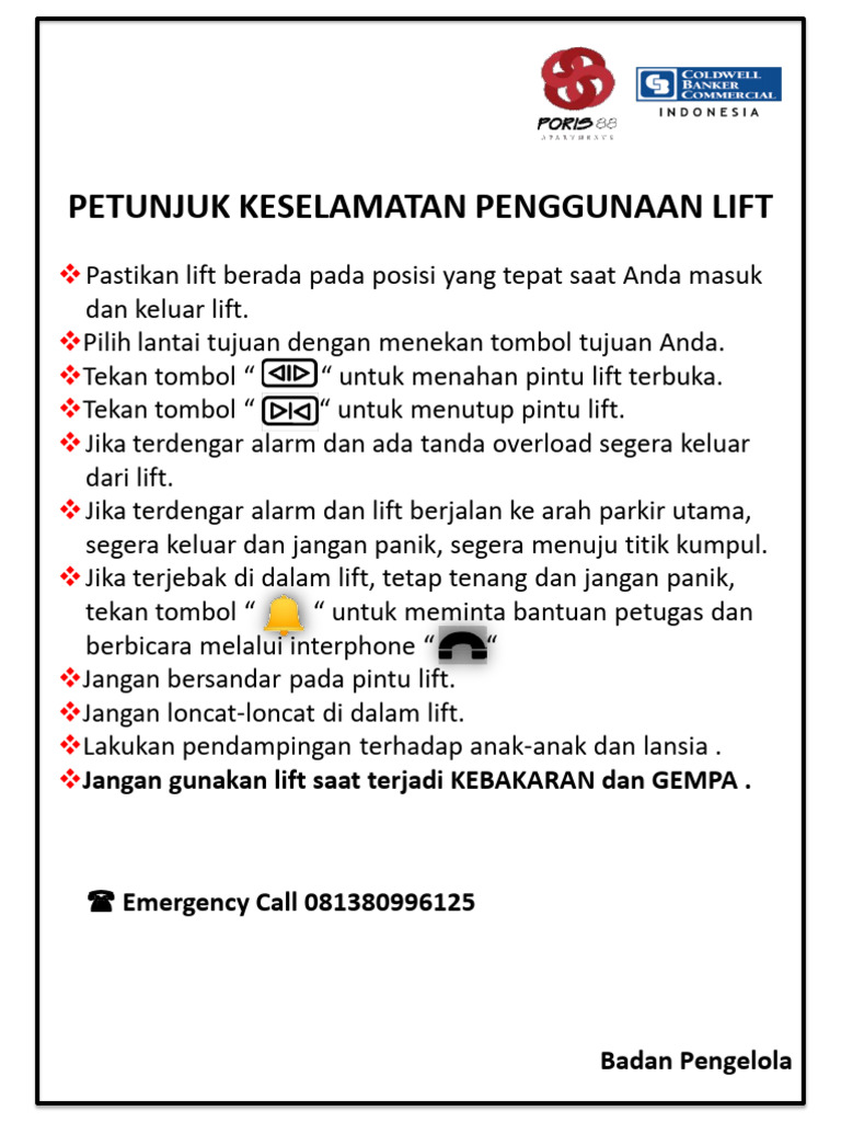 Panduan Keselamatan Lift Darurat | PDF