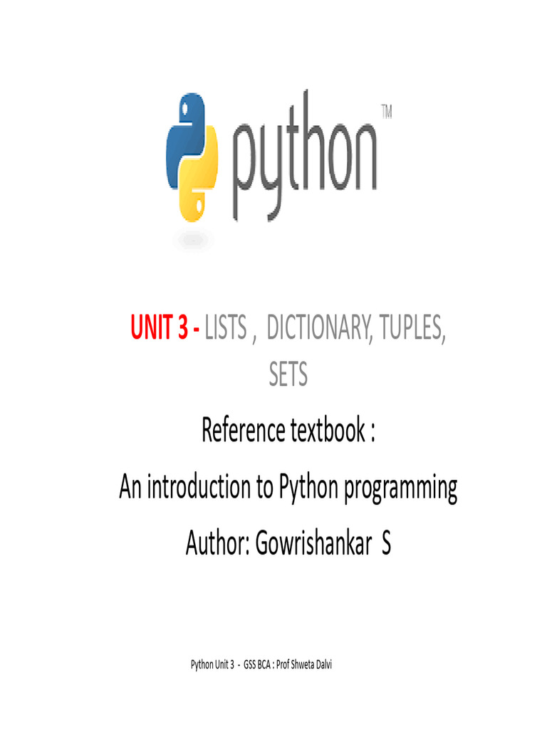 Unit 3 - Lists - Tuples - Sets | PDF | Computer Programming | Software Engineering
