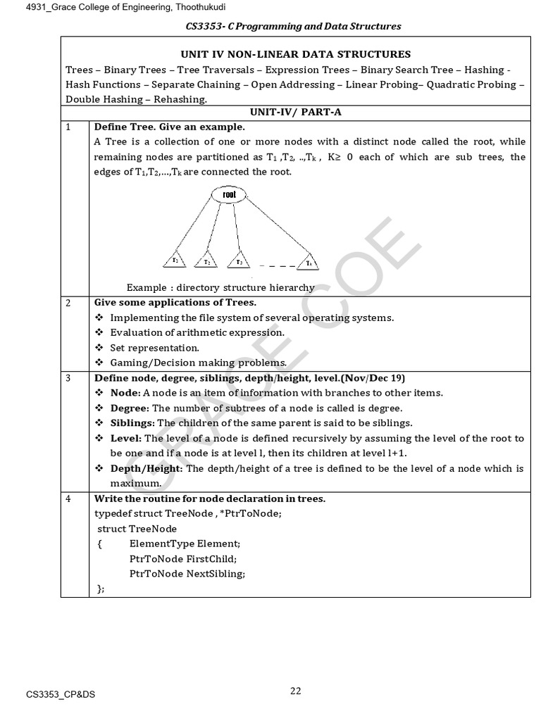 III Eee Cs3353 Cp&Ds QB Unit4 | PDF | Algorithms And Data Structures | Computer Programming