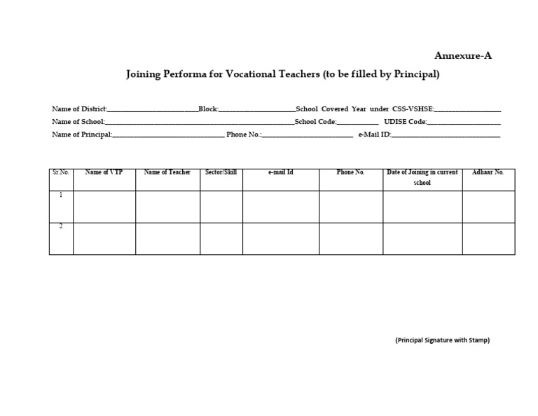 Annexure - A Joining Report (to Be Filled by Principal) (1) | PDF