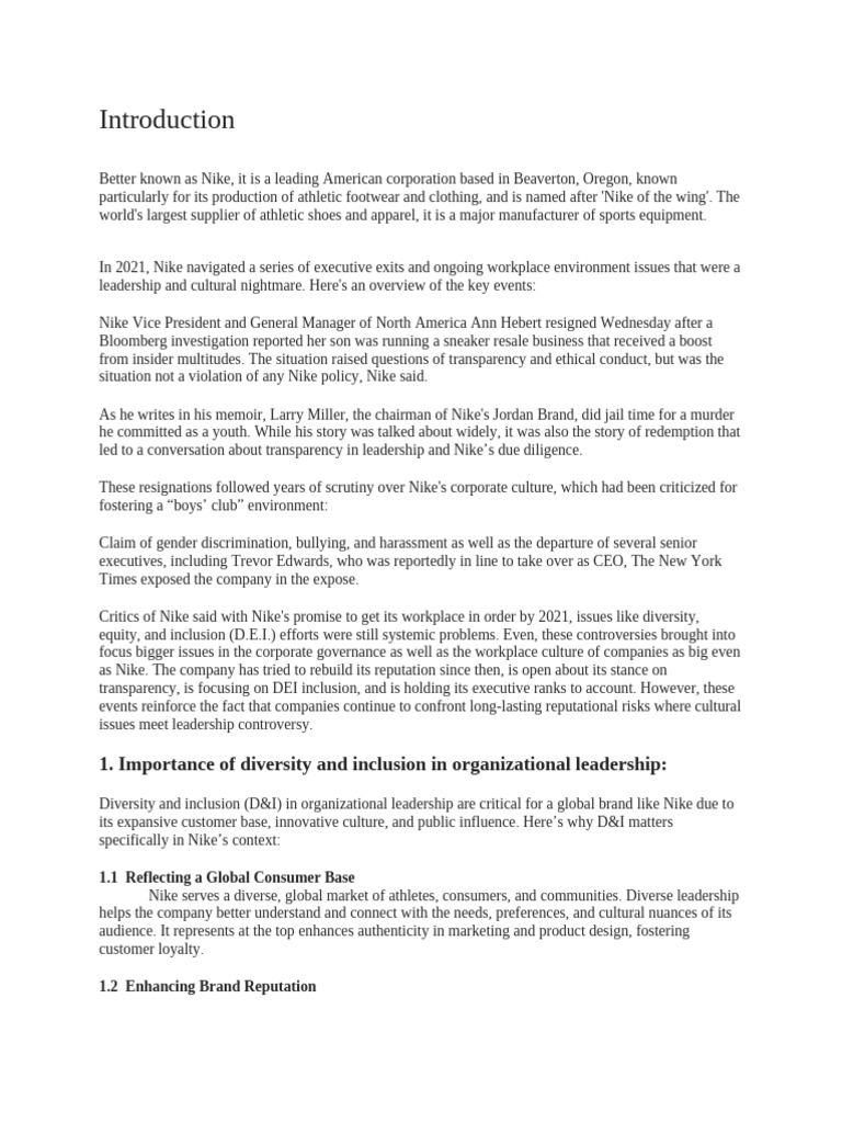 Nike's Leadership and D&I Challenges | PDF | Leadership | Nike