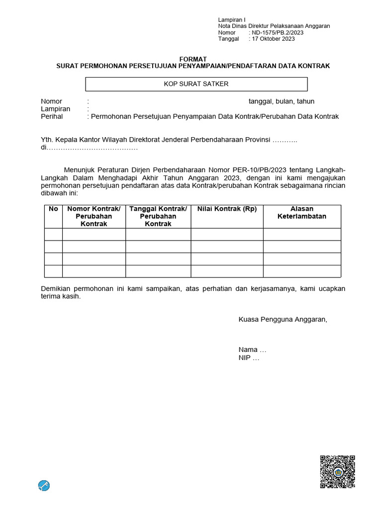 Lampiran Dispensasi SPM Kontrak LLAT 2023 Net PDF | PDF