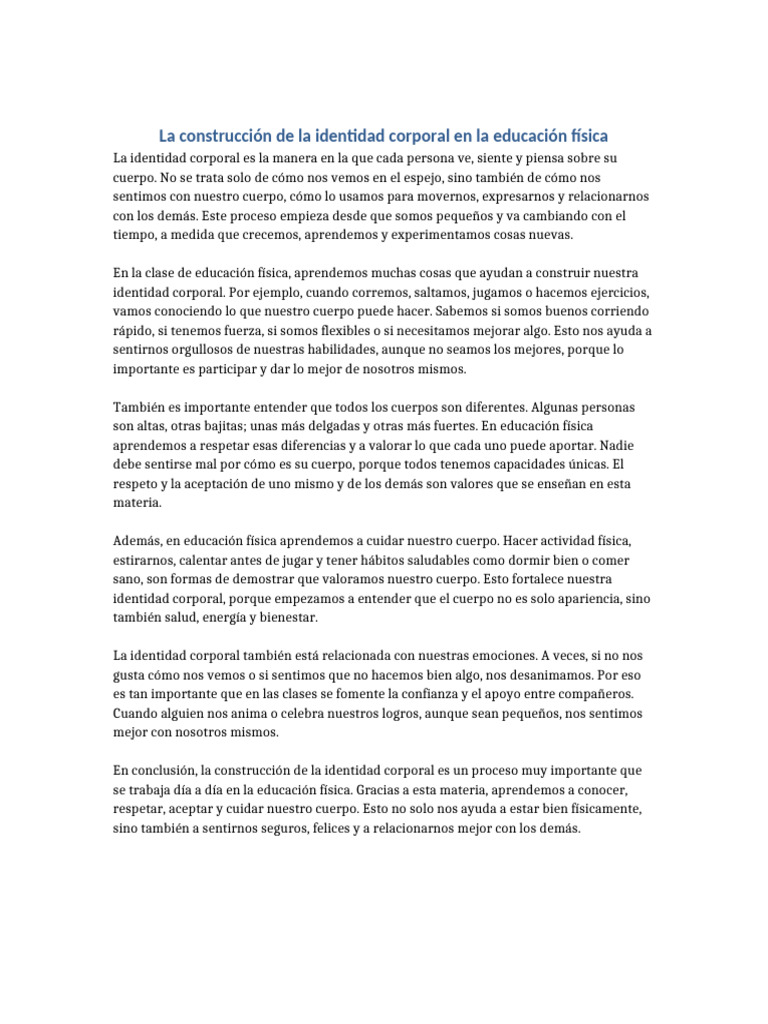 Construcción de La Identidad Corporal | PDF | Educación Física | Sicología
